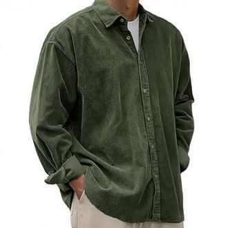 Generic Chemises dautomne en velours c&ocirc;tel&eacute; &agrave; manches longues et col rabattable, style vintage, boutonn&eacute;, pour homme, vert militaire, 4XL