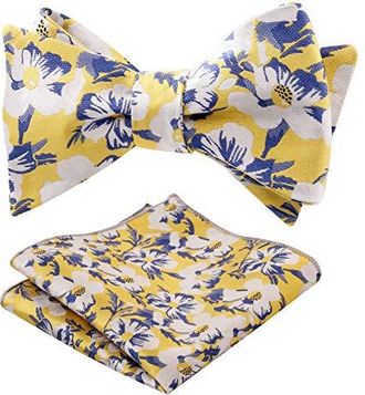 Alizeal Ensemble Noeud Papillon et Pochette Jacquard Floral Paisley pour Homme, Jaune