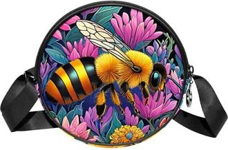 Generic Petit sac &agrave; bandouli&egrave;re rond pour femme, sac &agrave; bandouli&egrave;re r&eacute;glable avec fermeture &eacute;clair, sac &agrave; main rond d&eacute;contract&eacute; pour femmes et filles