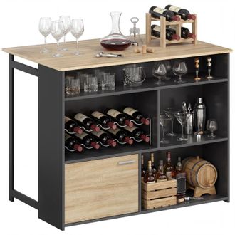 HOMCOM Table de bar - HOMCOM - extensible &agrave; abattant - 1 placard, 4 compartiments ouverts - panneau de particules - 116x79,6x90,5cm - noir