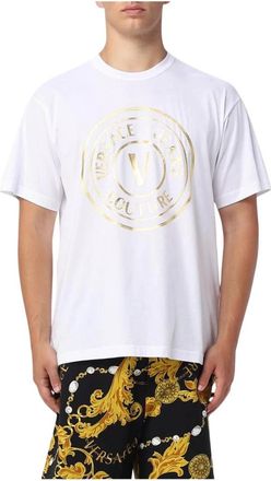 Versace Jeans Couture Homme, Tops, Blanc, Taille: M T-shirt classique en jersey de coton avec imprimé graphique à manches courtes