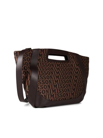 Missoni Womens Logo Jacquard Tote Brown Wool Leather
