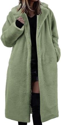 Generic Vestes dhiver 2026 pour femmes, manteau chaud &agrave; revers en fausse peluche, manteau en polaire de vison &eacute;piss&eacute;, longueur mi-longue, Vert, XXL