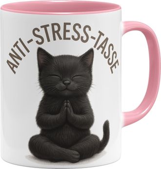 OM3 schwarzes K&auml;tzchen Anti-Stress Kaffee-Tasse mit Spruch - lustige Keramiktasse Namaste-Motiv - Meditation Katze - Keramik Becher - 325ml - Beidseitig B