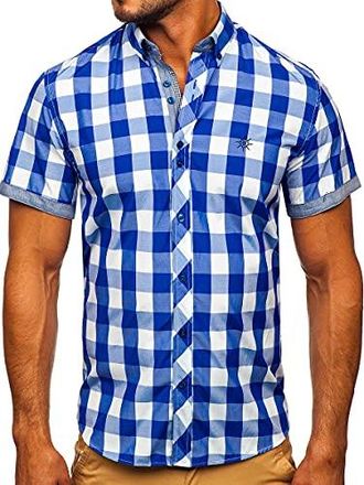 BOLF Homme Chemise a Manches Courtes A Carreaux Decontractee Chemisier Elegante Affaires Fete Choix de Couleur Classique Basic Slim Fit Casual Style 6522 B