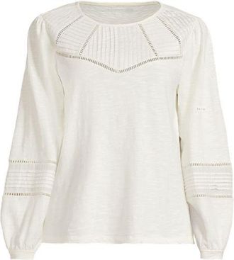 Lands End Flammgarn-Shirt mit Biesen-Verzierung, Damen, Größe:40-42 regular, Weiß, Baumwolle, by Lands End