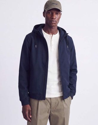 Jack & Jones Basic wasserabweisende gerippte leichte Jacke mit Kapuze in Blau-Grau
