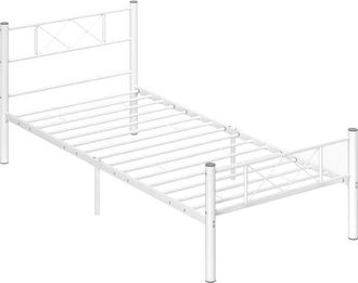 HOMCOM Bettrahmen f&uuml;r Matratze 200 x 90 cm, Bettgestell 88 cm hoch Einzelbettgestell aus Stahl, f&uuml;r Schlafzimmer G&auml;stezimmer, Wei&szlig;