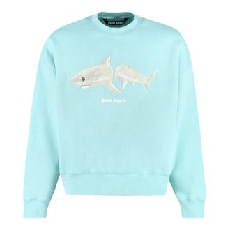 Palm Angels Homme, Sweatshirts et sweats à capuche, Bleu, Taille: S SweaT-shirt Requin Brodé