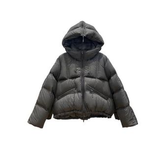 Generic Doudoune courte à capuche chaude pour femme, parka duveteuse avec fermeture éclair, cordon de serrage épais, gris, L