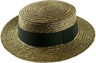Classic Italy Chapeau canotier Paille Paille Finement tressée Homme ou Femme Canotier - Taille 62 cm - Olive
