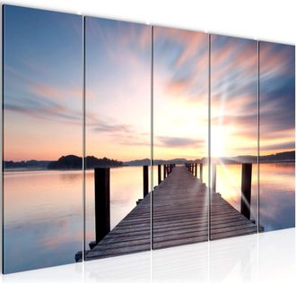 Runa Art Wandbild XXL Brücke zum See Wohnzimmer Schlafzimmer 200 x 80 cm Rosa Beige 5 Teilig - Made in Germany - 606955a