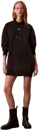 Calvin Klein Damen Hoodie Kleid Premium Terry Lang, Schwarz (Black), L