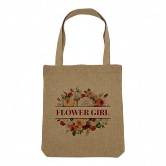 Fabulous Sac Shopping Tote Bag Aspect Lin - Flower Girl Mariage Mari&eacute;e Bouquet Fleurs - Sac de Courses Toile Epaisse 360g Beige Naturel Cabas Port&eacute; Epaule Soli