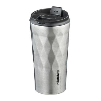 Relaxdays Thermobecher, 350 ml, für Heiß- & Kaltgetränke, dichter Kaffeebecher aus Edelstahl, BPA-frei, silber/schwarz