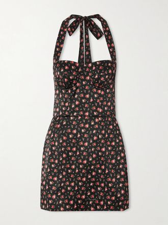 Dolce & Gabbana Mini-robe Dos Nu En Satin De Soie Mélangée À Imprimé Fleuri - Noir