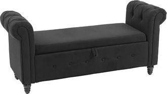 HOMCOM Banc de Rangement, Bout de lit, Coffre de Rangement en Tissu Aspect Lin avec Pieds en Bois, 146,5 x 49 x 72 cm, Noir