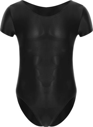 TiaoBug Herren &Ouml;L Glanz Body &Auml;rmellos/Kurzarm Bodysuit mit Bein Einteiler Kompression Unterw&auml;sche Sport Trikot Leotard Schwarz C L