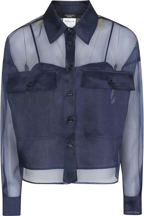Max Mara Femme, Blouses et Chemises, Bleu, Taille: 40 FR Silk Organza Shirt
