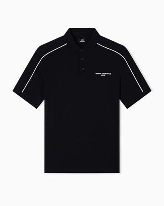 A|X Armani Exchange Short Sleeve Stripes Side Logo Three-Button Collar Polo, Noir, M Hommes