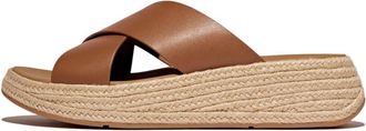 FitFlop F-Mode Damen Leder/Kork Flatform Cross Slide Flache Sandalen, Deep Tan, 40 EU