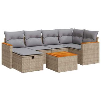 vidaXL 7-tlg. Garten-Sofagarnitur mit Kissen Beige Poly Rattan Vidaxl