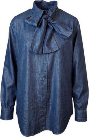 Xacus Femme, Blouses et Chemises, Bleu, Taille: 40 FR Camicia fiocco in chambrais