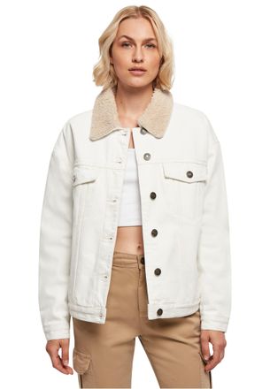Urban Classics Damen Ladies Oversized Sherpa Denim Jacket Offwhite raw, S