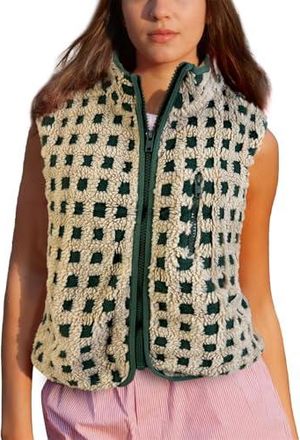 Generic Gilet dhiver en polaire l&eacute;g&egrave;re &agrave; fermeture &eacute;clair sans manches avec poche de poitrine pour femme, Vert, XL