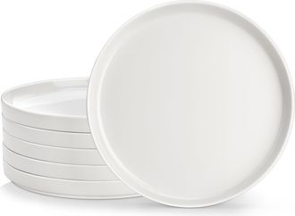 Malacasa Dessertteller 6 Personen, Ø 21 cm Kleine Teller Set aus Porzellan, Frühstücksteller mit Stehrand, Weiß, Spülmaschinenfest, Serie LEAH