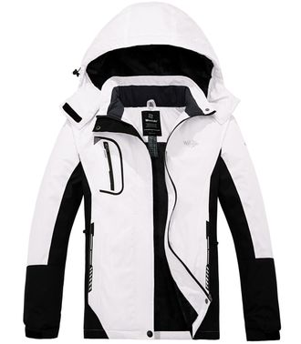 Wantdo Damen Berg Ski Jacke W&auml;rmer Winter Fleece M&auml;ntel Wasserdichter Atmungsaktive RegenM&auml;ntel Outdoor Kapuzen Windbreaker Jacken Wei&szlig; S