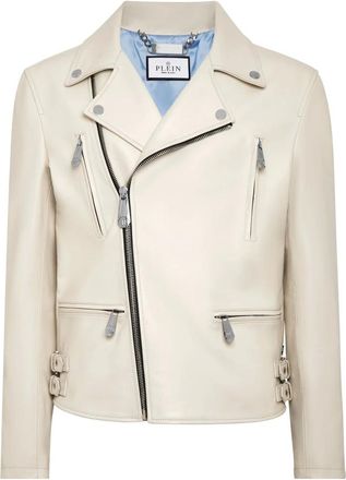 Philipp Plein Homme, Vestes, Beige, Taille: 4XL Gothic Plein Leather Jacket