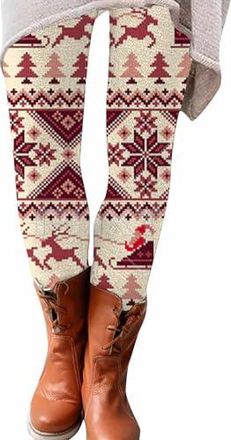 Generic Legging de course de Noël - Legging de Noël - Imprimé fantaisie - Extensible - Tendance - Taille haute - Fête - Thermique - Décontracté - Coupe ajusté