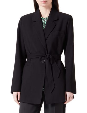 A|X Armani Exchange Damen Tailleng&uuml;rtel hinten, Innen-Allover-Logo-Druck, Vordertaschen. Blazer, Black, 4