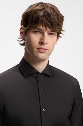 HUGO BOSS Businesshemd BOSS, Herren, Gr. 42, N-Gr, schwarz (schwarz001), Web, Obermaterial: 75% Baumwolle, 20% Polyamid, 5% Elasthan, unifarben, slim fit normal
