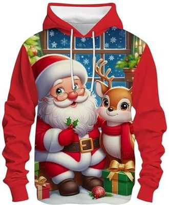 Generic Sweat à capuche de Noël pour homme 2025, fantaisie moche imprimé graphique 3D, sweat-shirt décontracté pour fêtes de fin dannée, pull à capuche avec p