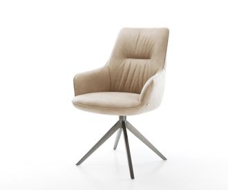 DELIFE Drehstuhl Zelia-Flex mit Armlehnen Mikrofaser Beige Vintage Kreuzgestell breit Graphit 360&deg; drehbar Wippfunktion Taschenfederkern, Esszimmerst&uuml;hle