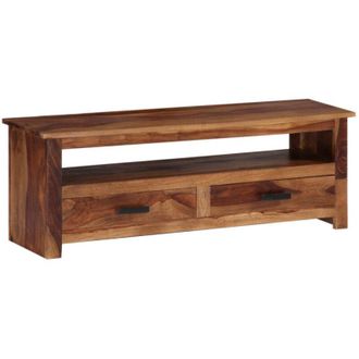 vidaXL Vidaxl - Meuble TV en bois massif 118x30x40 cm - 2 tiroirs et compartiment - R&eacute;sistant &agrave; la pourriture - Fabrication artisanale unique