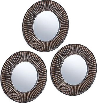 Relaxdays Spiegel 3er Set, runder Sonnenspiegel, Wohnzimmer, Flur, Dekospiegel, Ø 25 cm, Kunststoff-Rahmen, Gold/schwarz