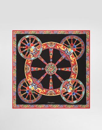 Dolce & Gabbana Foulard 70x70 Aus Seidentwill Mit Carretto-print - Frau Schals Und T&uuml;cher Multicolor Pz