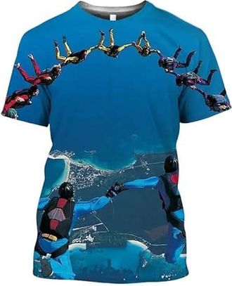 Keephen T-Shirt Graphique Aventure A&eacute;rienne pour Hommes/Femmes Impression 3D Montgolfi&egrave;re Parapente Parachute Manches Courtes Hauts d&eacute;contract&eacute;s