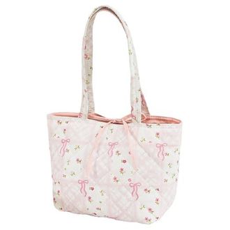 Generic Kexpery Sac &agrave; Main Fleuri en Coton Quilt&eacute; Grand Sac &agrave; Main avec Noeud pour Femmes Sacoche pour Travail Shopping Voyage