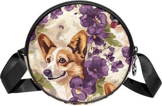 Generic Sac &agrave; bandouli&egrave;re Circle pour femme, petit sac &agrave; bandouli&egrave;re Corgi violet avec fermeture &eacute;clair, bretelles r&eacute;glables, sac &agrave; main rond d&eacute;contract&eacute; pour