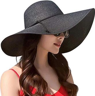 Dreshow Femme Capeline Chapeau de Paille Chapeau à Large Bord Casquettes Anti-Soleil Respirant Pliable Rouleau Plage Cap Chapeau de Soleil UPF 50+