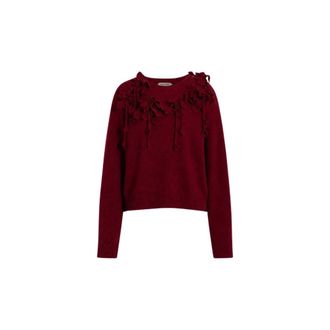 Alberta Ferretti Femme, Pulls, Rouge, Taille: 44 FR Pull en laine m&eacute;rinos avec broderie florale