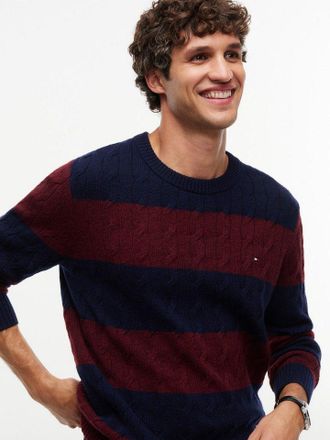 Tommy Hilfiger Rundhalspullover LAMBSWOOL CABLE CREW aus reiner Lammwolle mit Zopfmuster