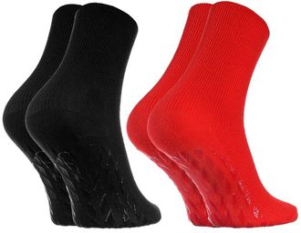 Rainbow Socks Damen Herren Antirutsch Diabetiker Socken Ohne Gummibund ABS - 2 Paar - Rot Schwarz - Gr&ouml;&szlig;en 44-46