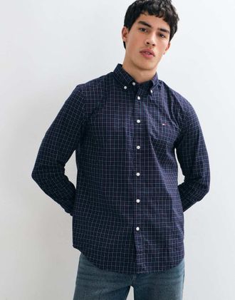 Tommy Hilfiger lang&auml;rmliges Popeline-Hemd in Marineblau kariert