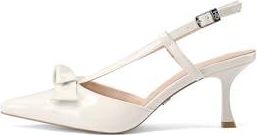 Queen Helena Escarpins K4546 Peinture avec noeud Slingback avec talon moyen pour femme, beige, 40 EU