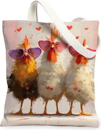 Generic Sacs fourre-tout fantaisistes en toile de poule, motif animal amusant, sacs d&eacute;picerie r&eacute;utilisables, l&eacute;gers et lavables en toile pour, blanc, 13x15 In